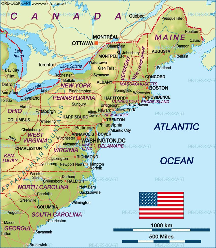 De la costa este mapa de estados UNIDOS - US mapa de la costa este de ...